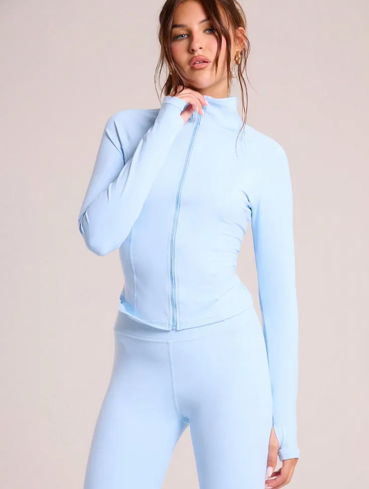 Blue High Neck Fitted Jacket - NEWME