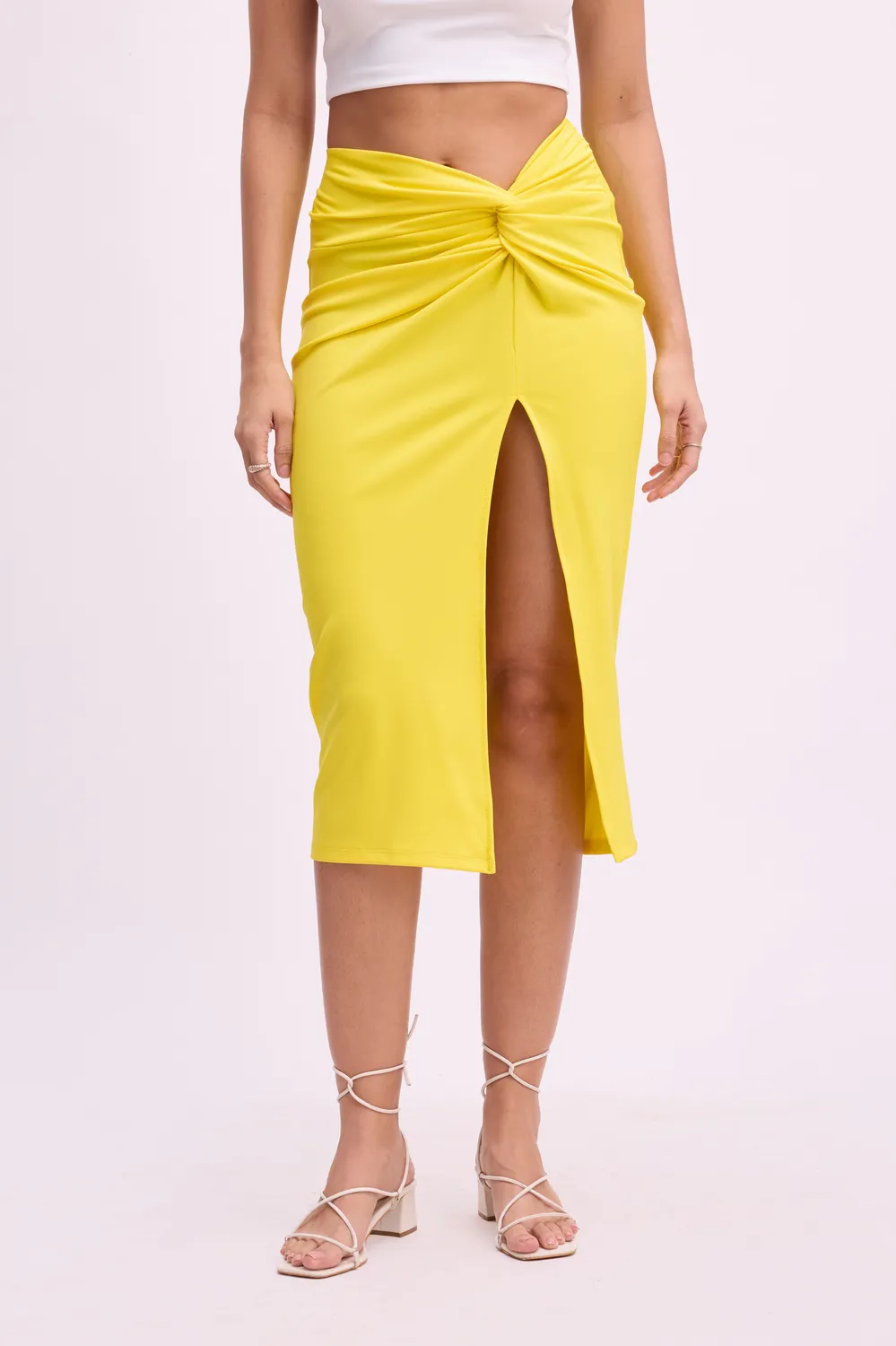 Yellow Front Twisted Slit Skirt - NEWME
