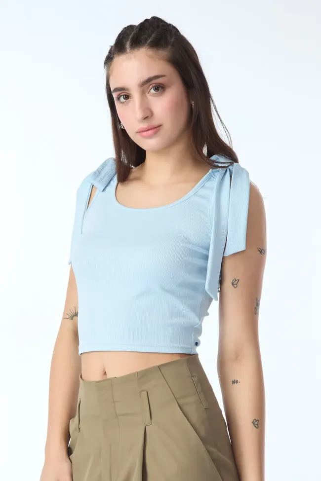 Sky Blue Bow Knot Strap Top - NEWME