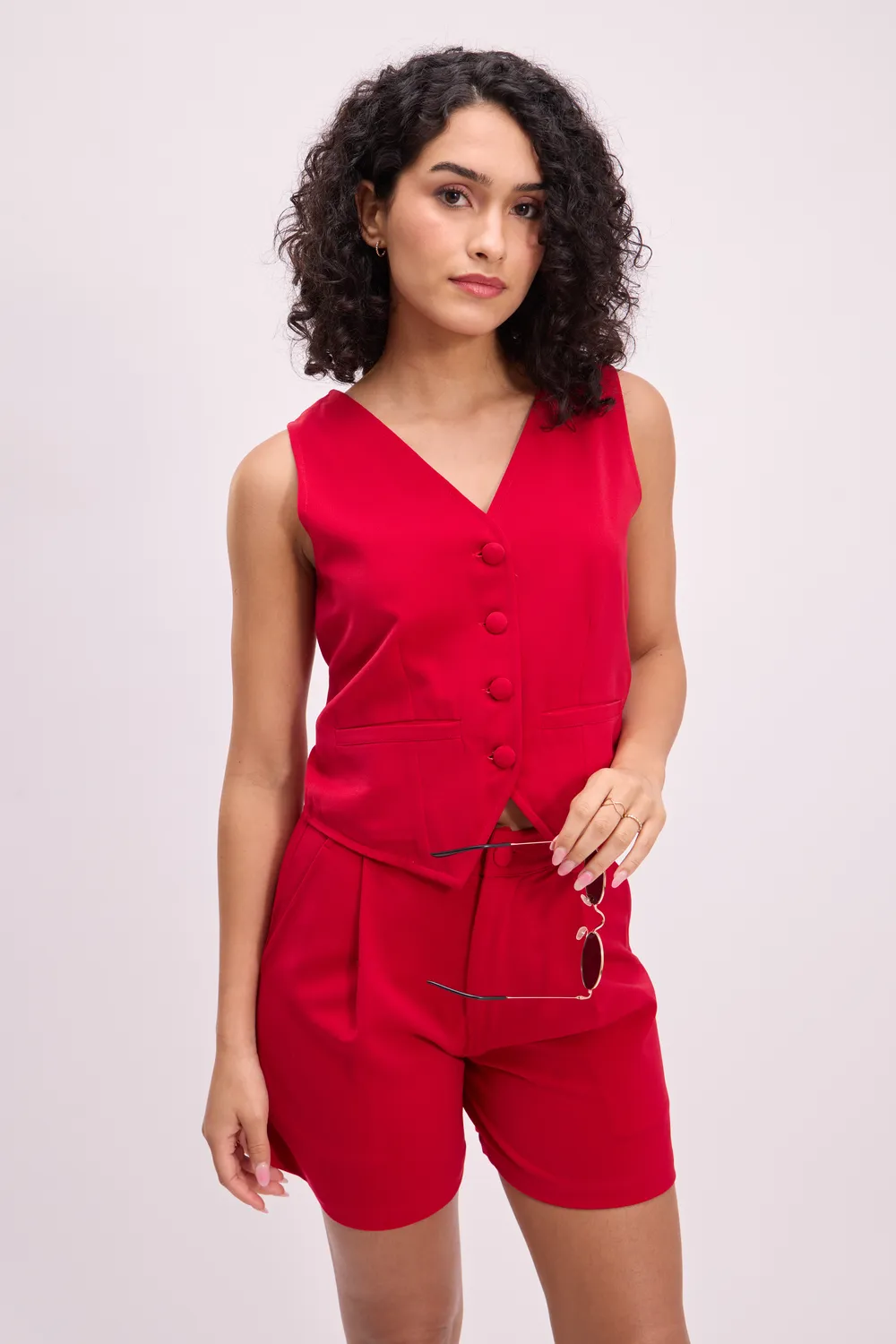 Red Waistcoat And Shorts Set - NEWME