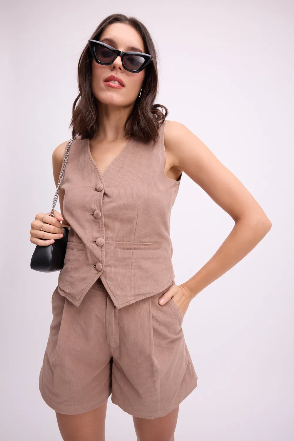 Light Brown Waistcoat And Shorts Set - NEWME