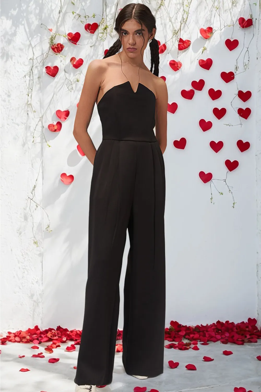 Black Solid Tube Neck Jumpsuit - NEWME