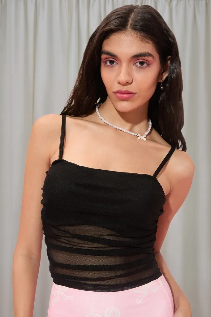 Black Solid Ruched Crop Top - NEWME