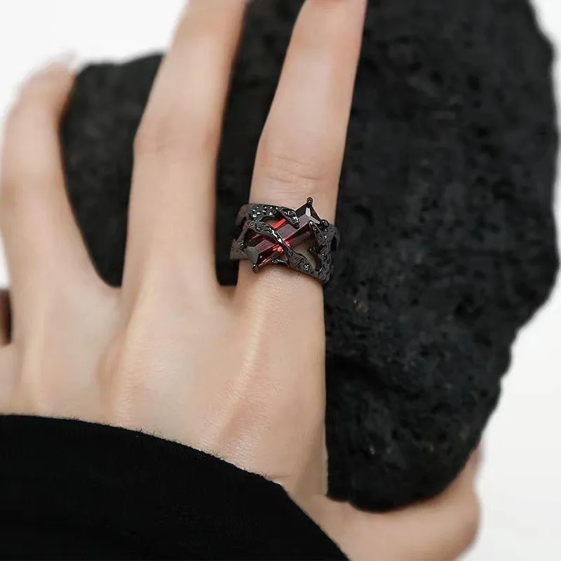 Imitation Black Geometric Finger Ring - NEWME