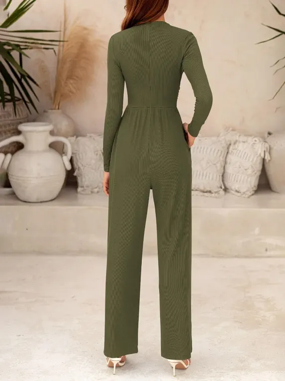 Olive High Neck Pleated Jumpsuit - NEWME