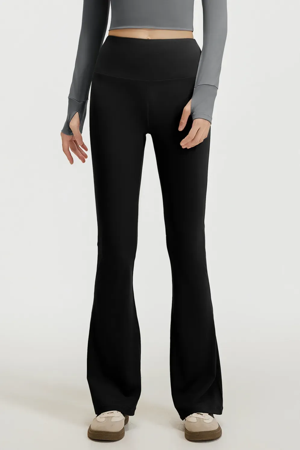 Black Solid High Rise Bootcut Pants - NEWME