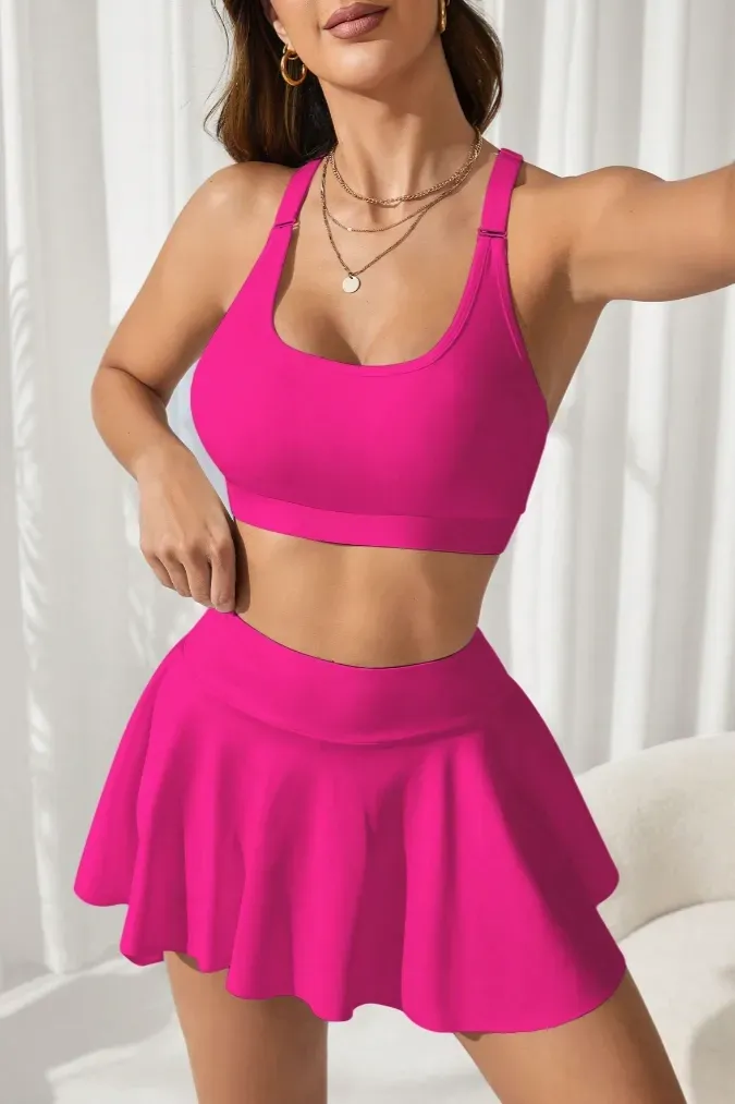 Dark Pink Solid Scoop Neck Coord Set - NEWME
