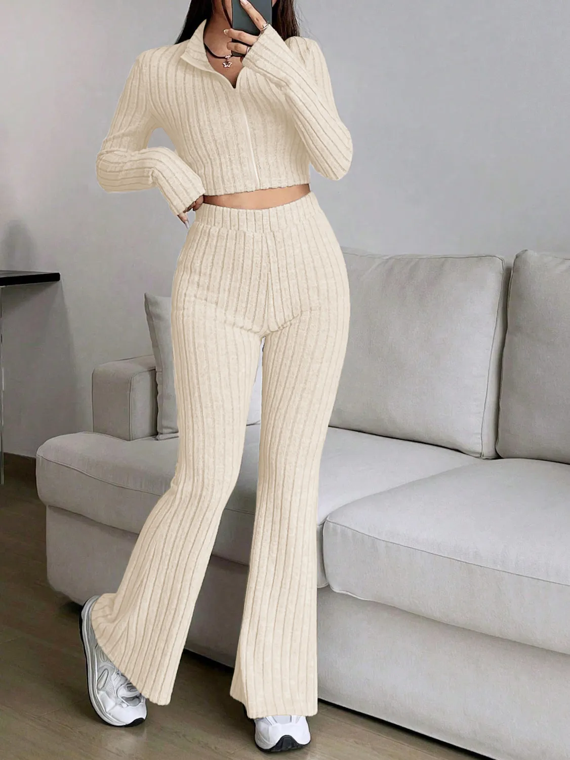 Apricot Textured Bootcut Co-Ords - NEWME