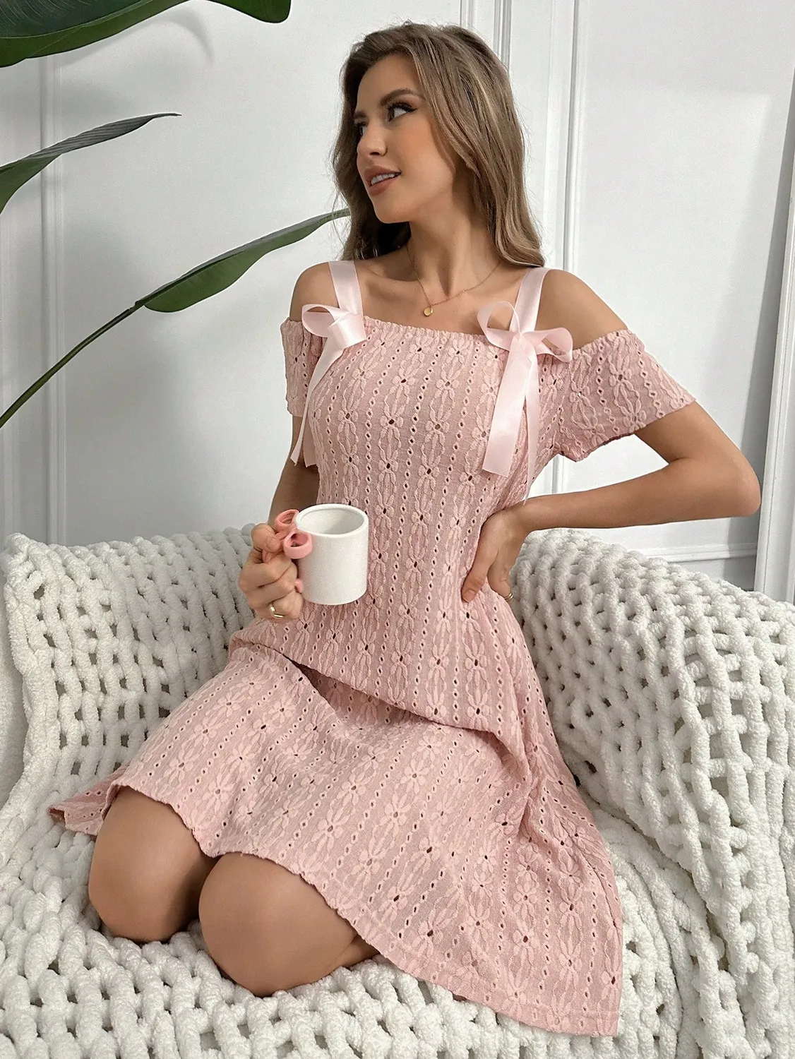 Light Pink Schiffli Slip Dress - NEWME