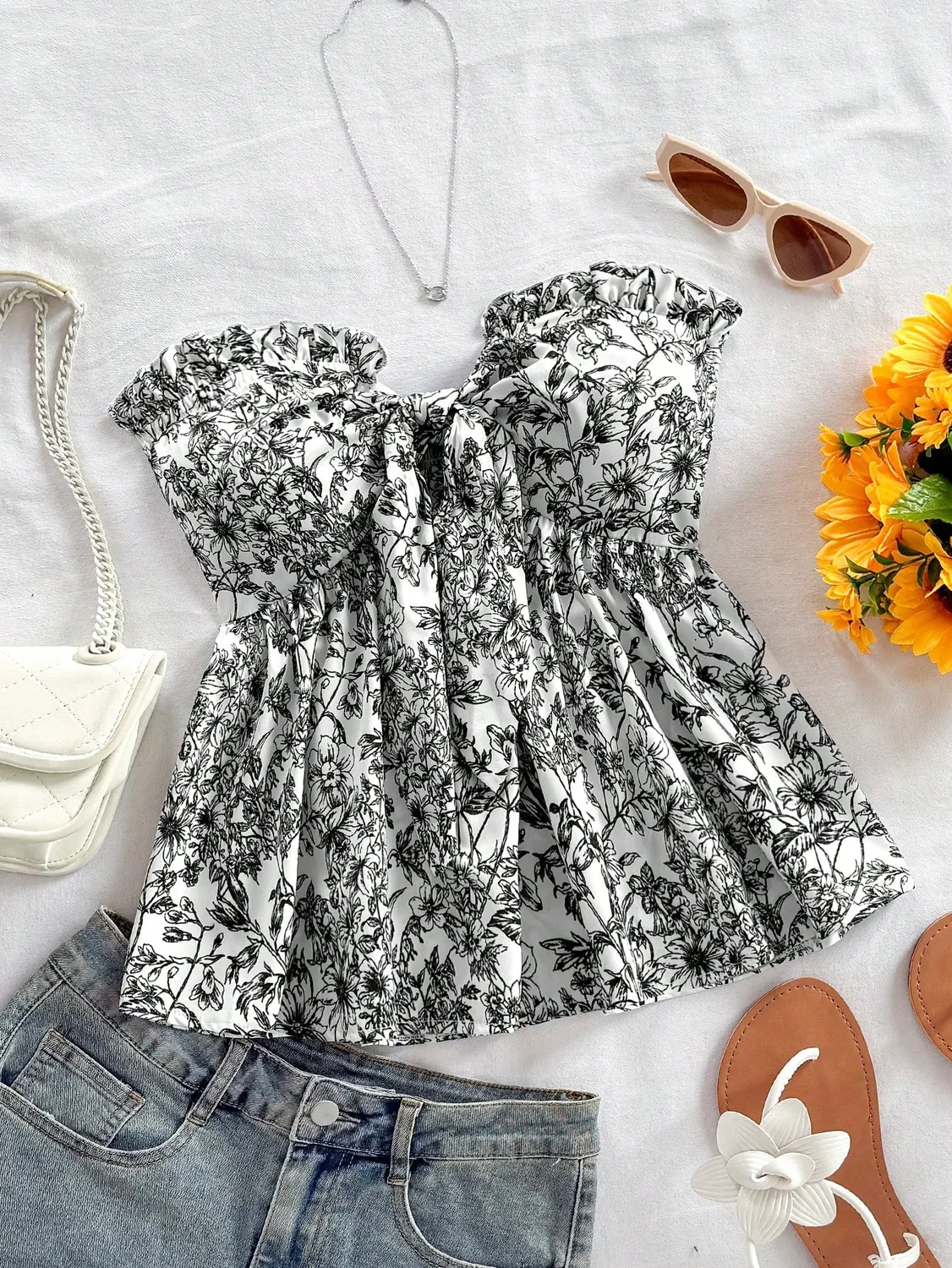 Sweetheart Floral Ruffle Top - NEWME