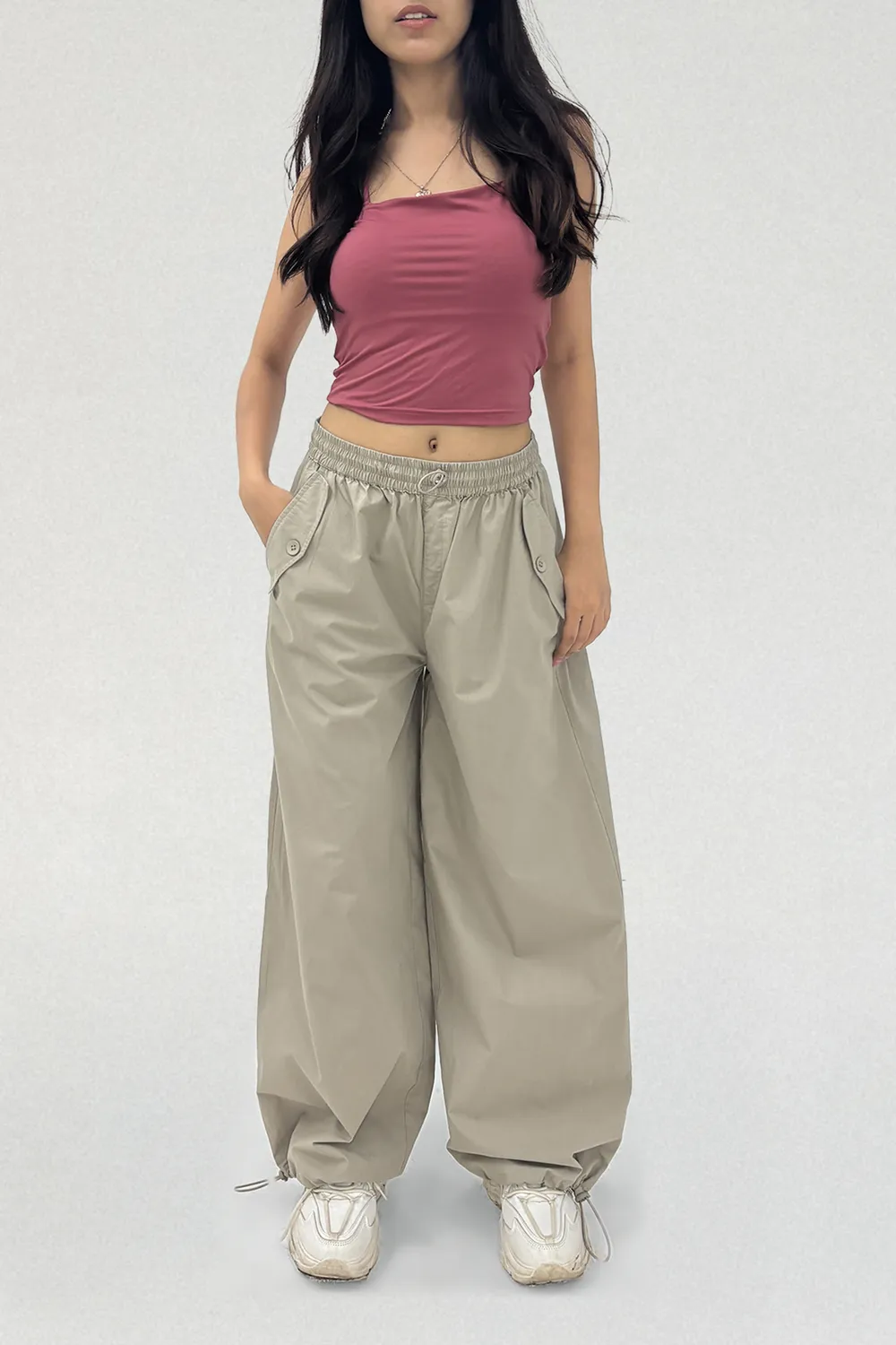 Beige Highrise Cargo Pants - NEWME