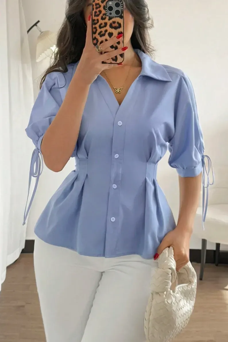 Blue Fitted Tieup Buttoned Shirt - NEWME