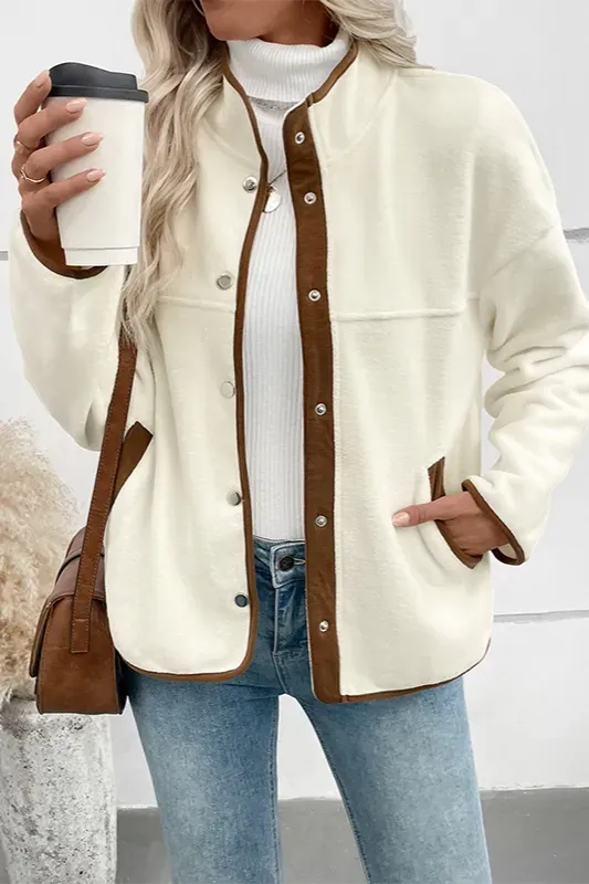 Off White High Neck Buttoned Shacket - NEWME