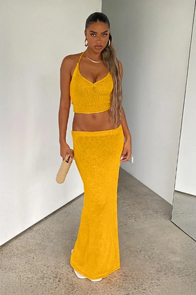 Yellow Halter Neck Crop Coord Set - NEWME