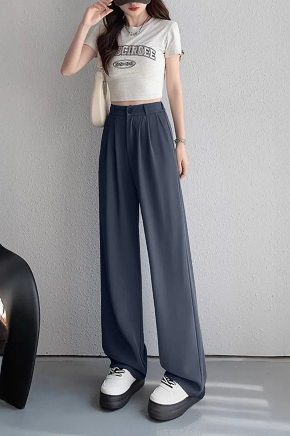 Charcoal High Rise Korean Style Trouser - NEWME
