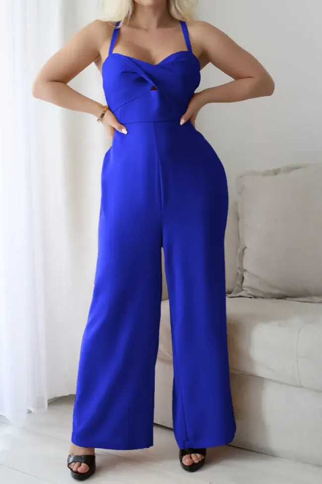 Royal Blue Solid Cut-Out Jumpsuit - NEWME
