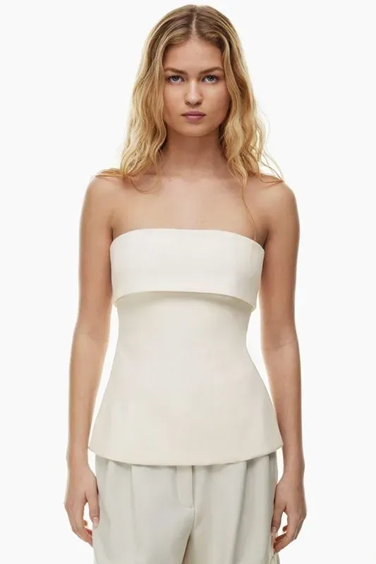 Off White Solid Tube Neck Top - NEWME