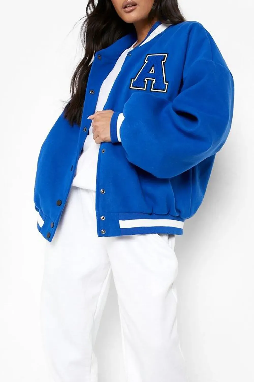 Blue Oversized Varsity Jacket - NEWME