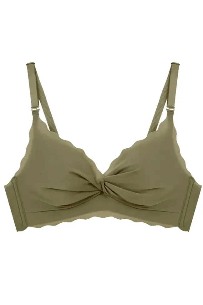 Olive Knot Detail Scallop Neck Bra - NEWME