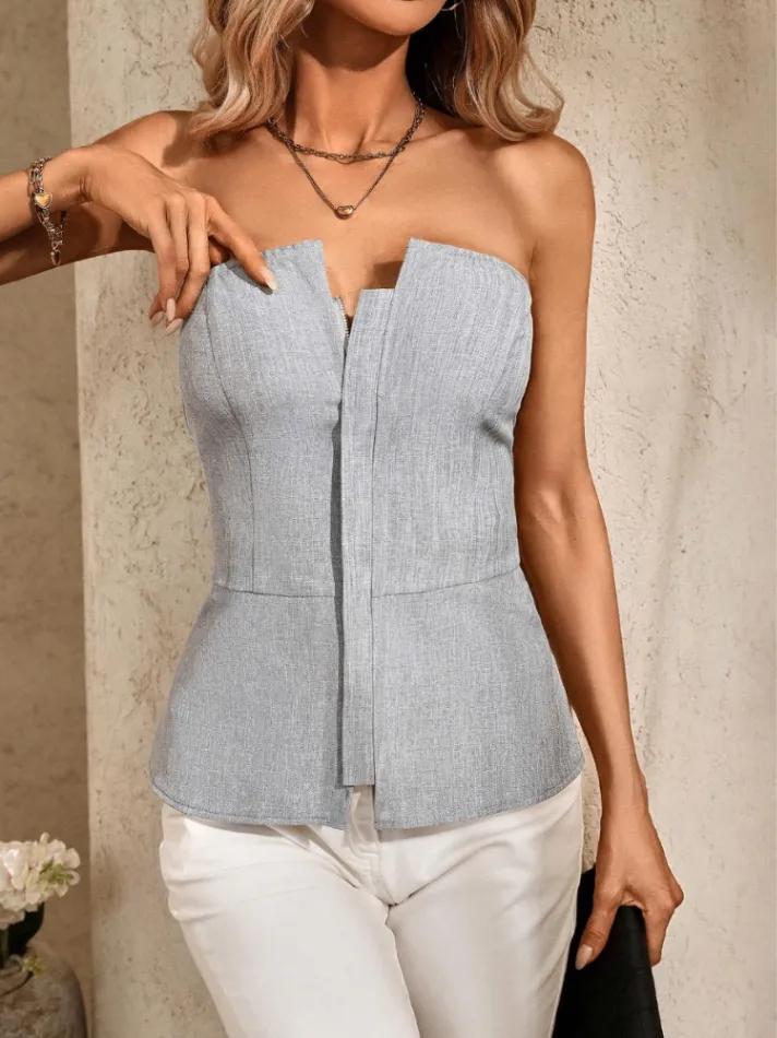 Grey Fitted Tube Neck Top - NEWME
