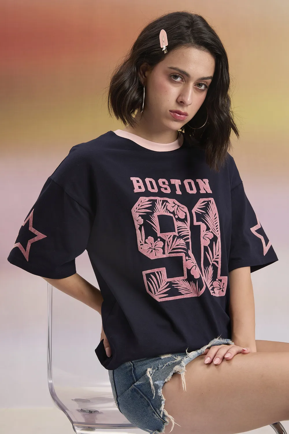 Navy Blue Graphic Crew Neck T-Shirt - NEWME