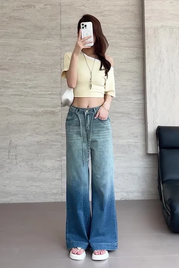 Blue Ombre Mid Rise Jeans - NEWME