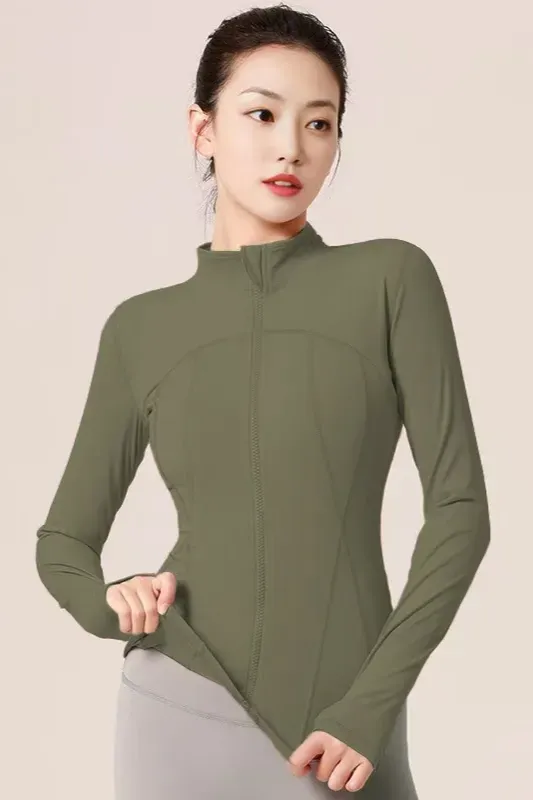 Olive Fitted High-Neck Jacket - NEWME