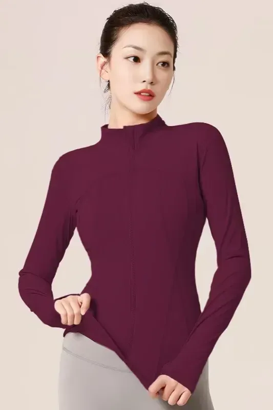 Wine Fitted High-Neck Jacket - NEWME