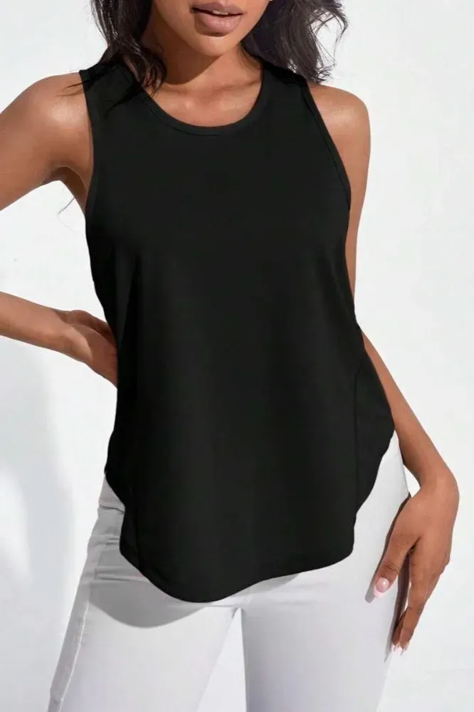 Black Solid Round Neck Top - NEWME