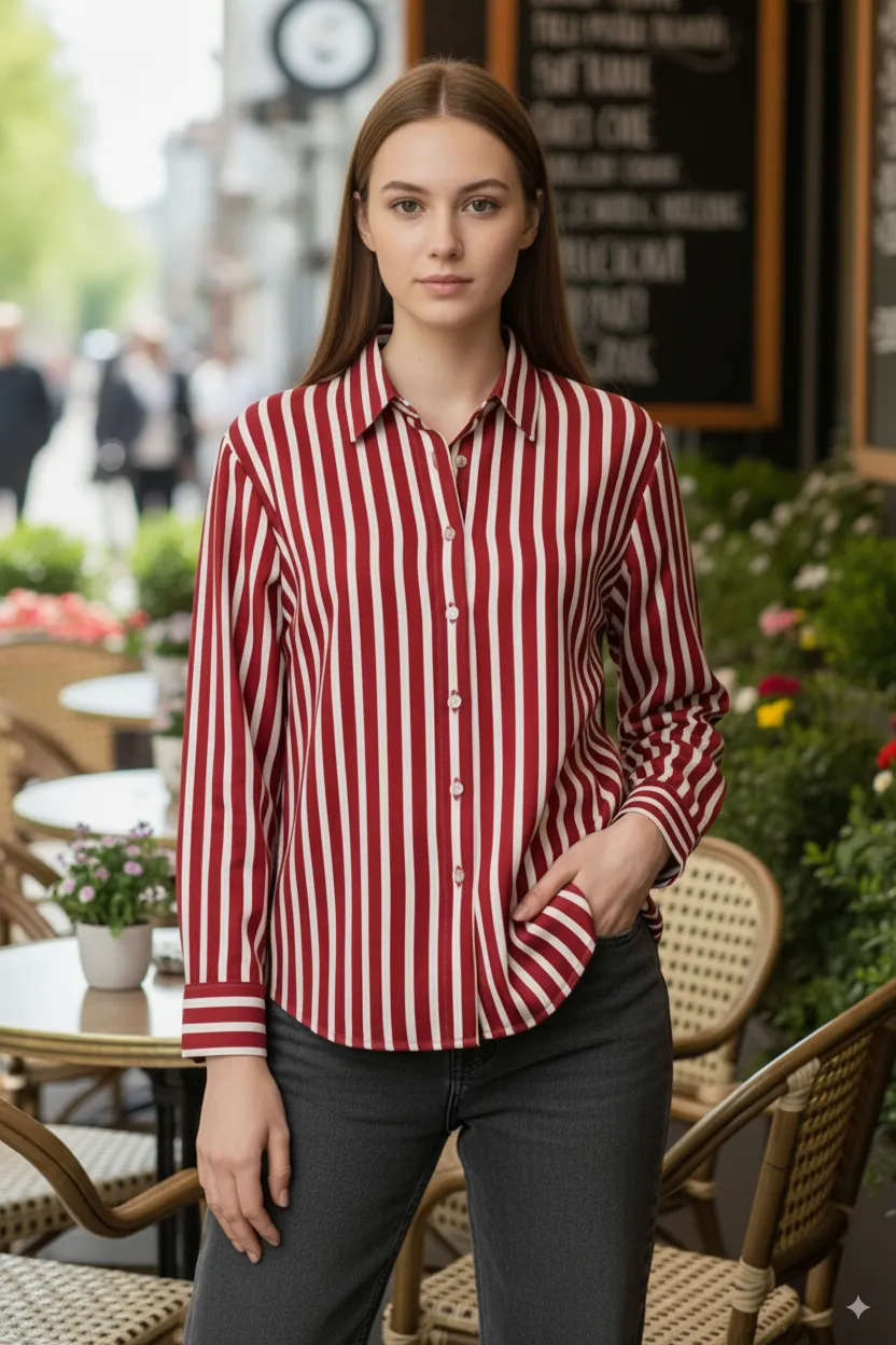 Red Striped Button Down Shirt - NEWME