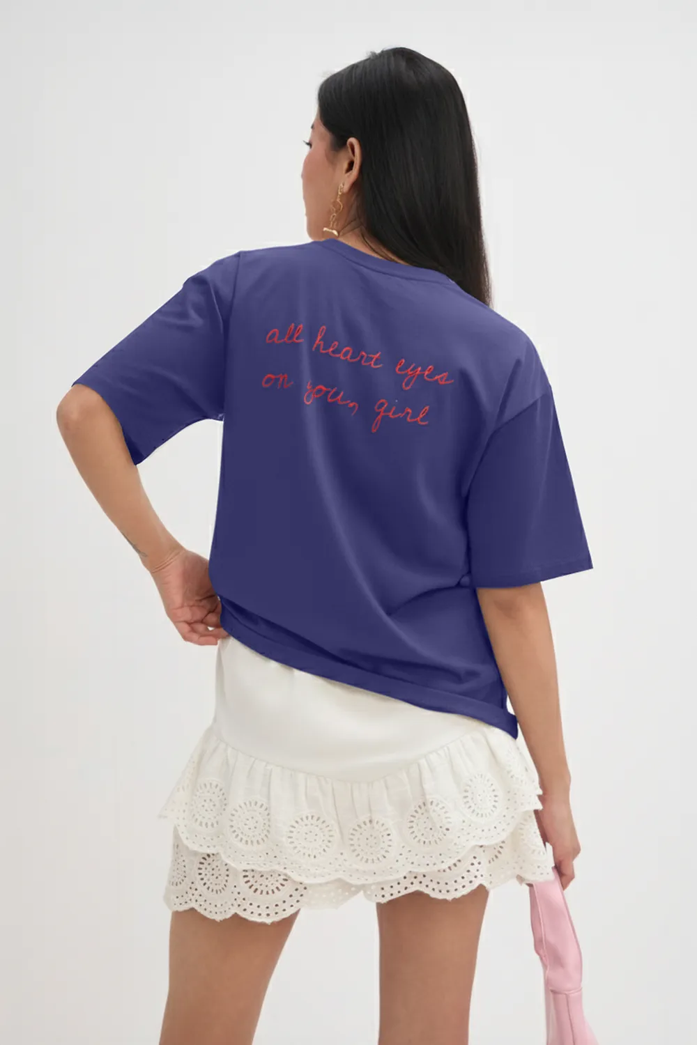 Navy Blue Graphic Crew Neck Oversized T-Shirt - NEWME