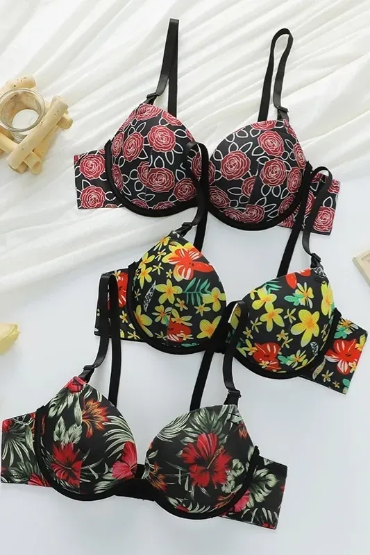 Multi-Color Set Of 3 Floral Bra - NEWME