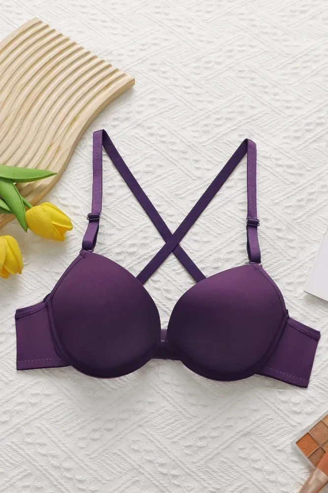 Purple Solid Sweetheart Bra - NEWME
