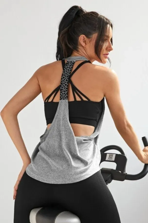 Grey Solid Backless Scoop Neck Top - NEWME