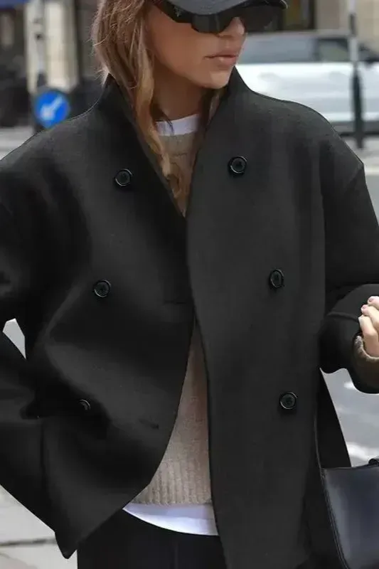 Black Oversized Button Down Jacket - NEWME