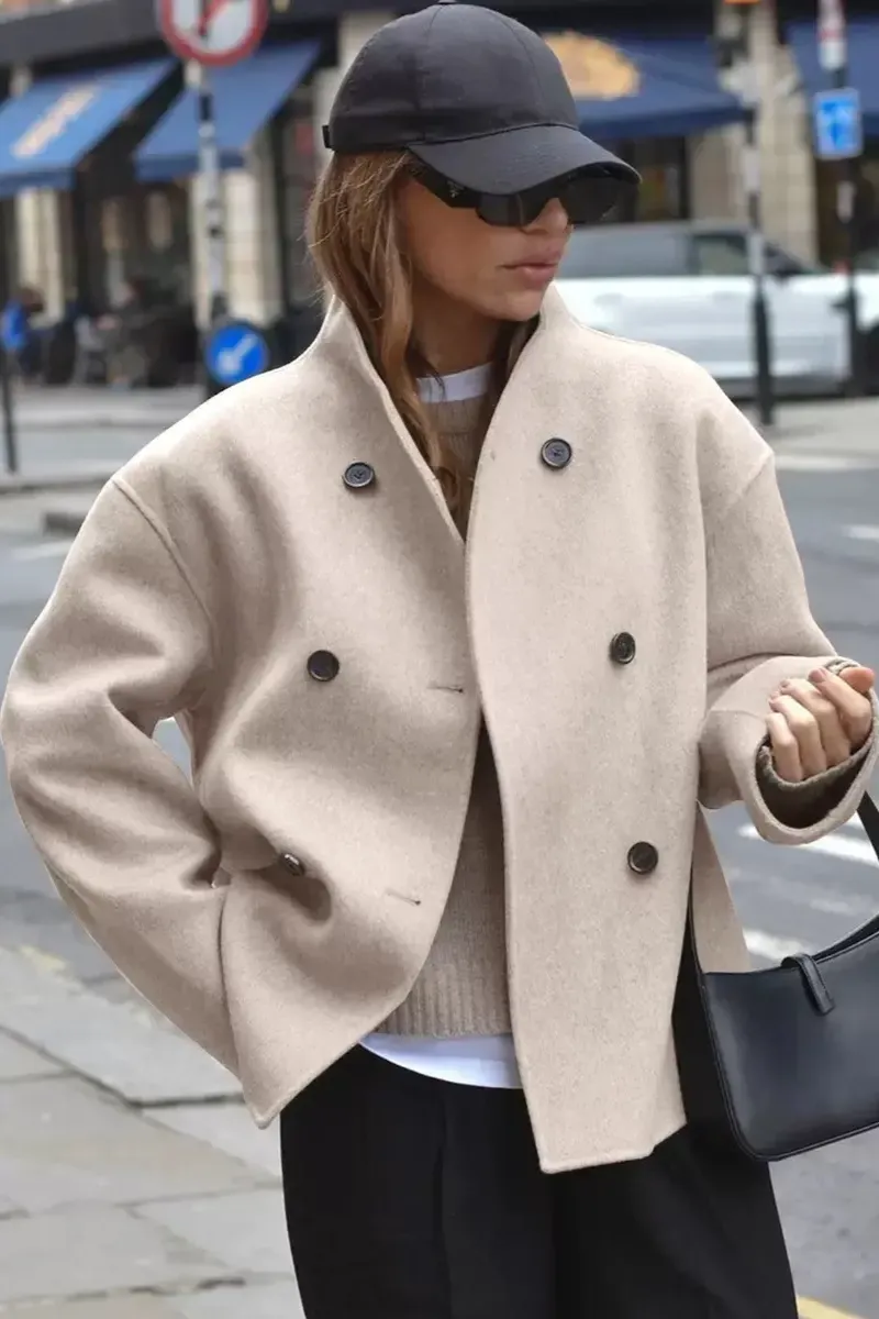 Beige Oversized Button Down Jacket - NEWME