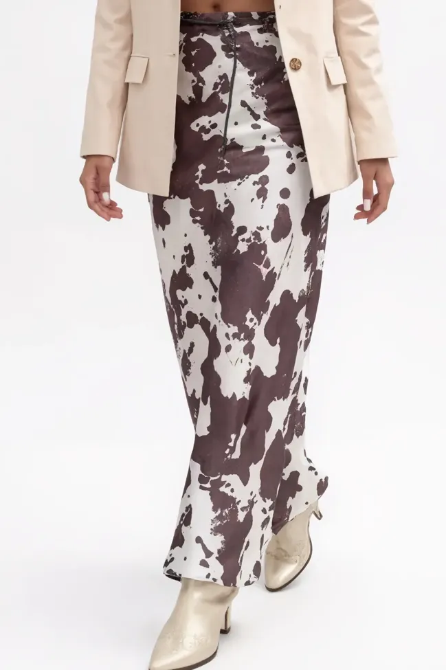 Brown Abstract Mid Rise Maxi Skirt - NEWME