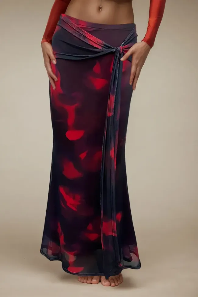 Purple Abstract Tie-Up Maxi Skirt - NEWME