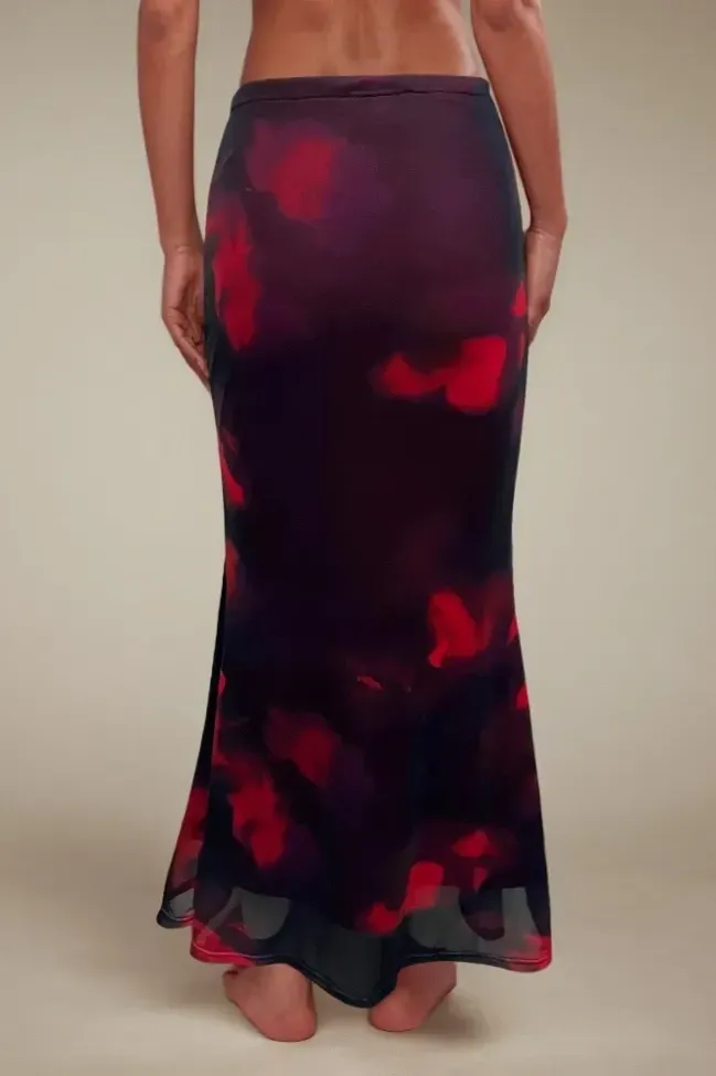 Purple Abstract Tie-Up Maxi Skirt - NEWME