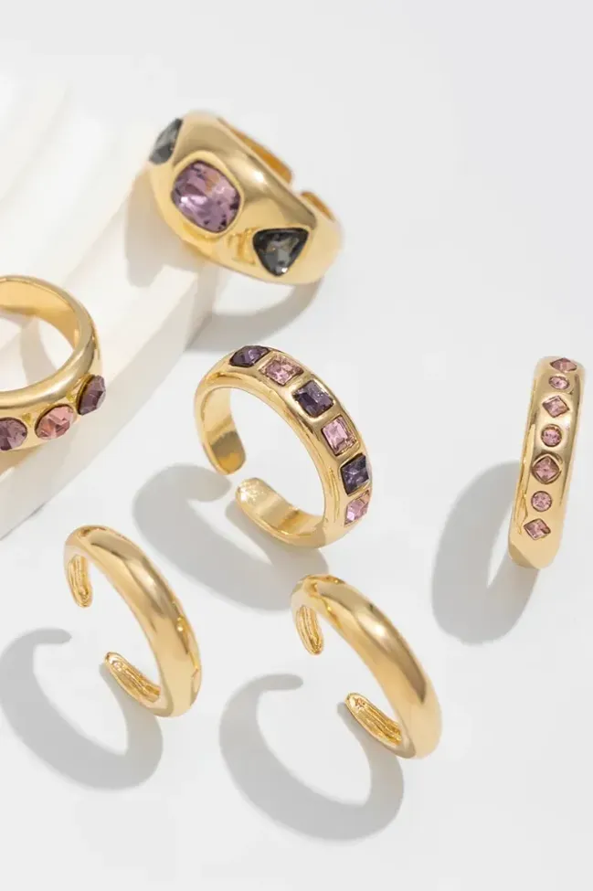 Gold Gemstone Statement Finger Rings - NEWME