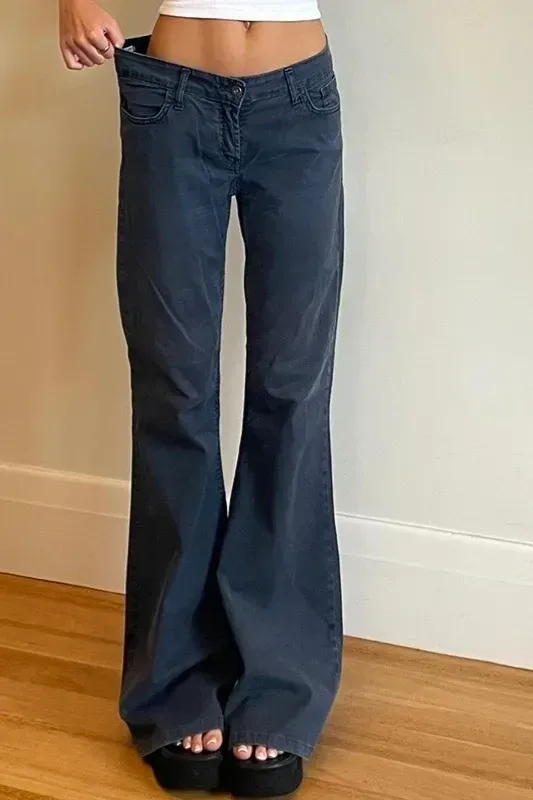 Dark Blue Low Rise Bootcut Pants - NEWME