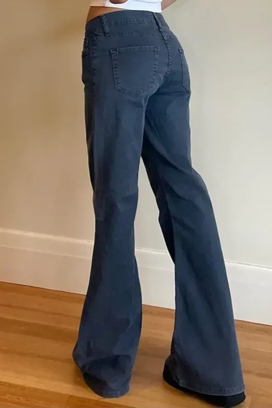 Dark Blue Low Rise Bootcut Pants - NEWME