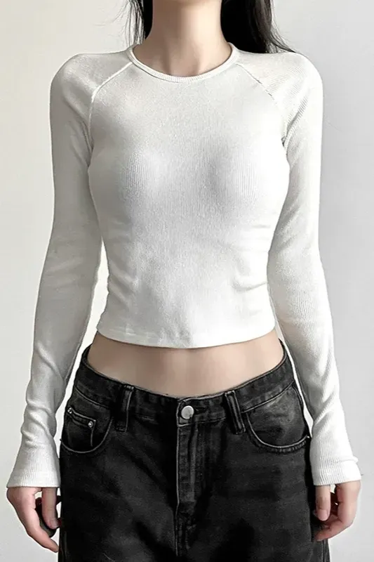 White Solid Graphic Crop Top - NEWME