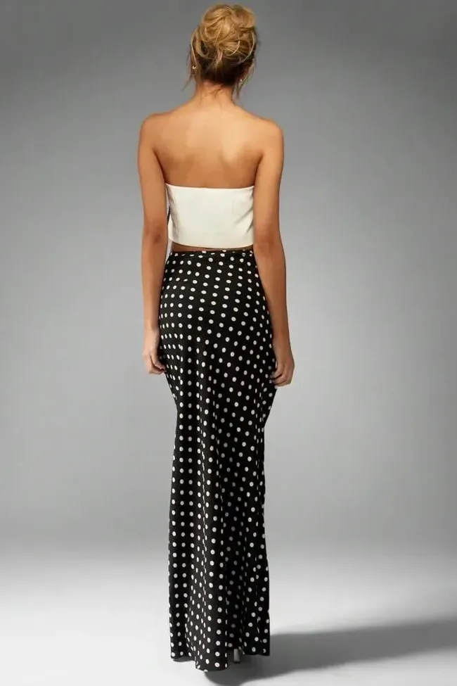 Black High Rise Polka Dot Maxi Skirt - NEWME
