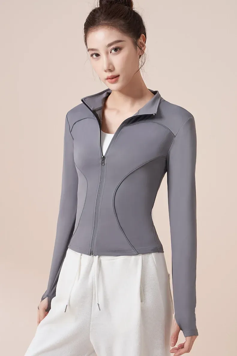 Grey High-Neck Fitted Sports Jacket - NEWME
