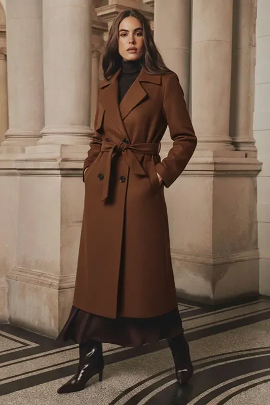 Brown Lapel Collar Trench Coat - NEWME
