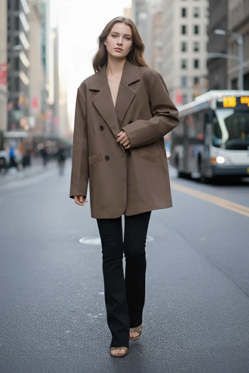 Brown Oversized Lapel Collar Blazer - NEWME