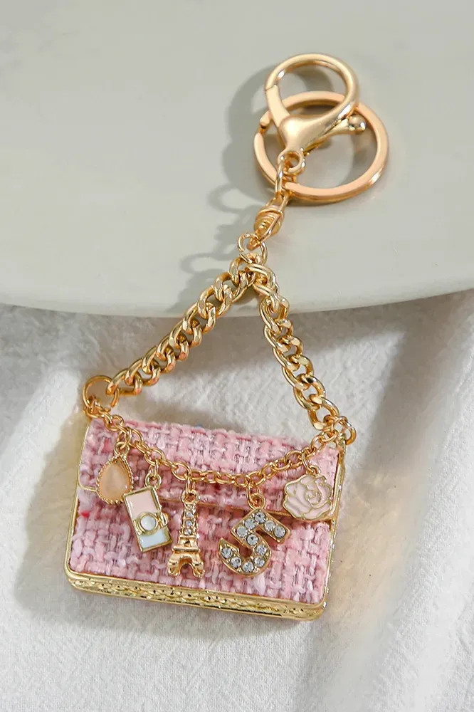 Light Pink Tweed Mini Purse Bag Charms - NEWME