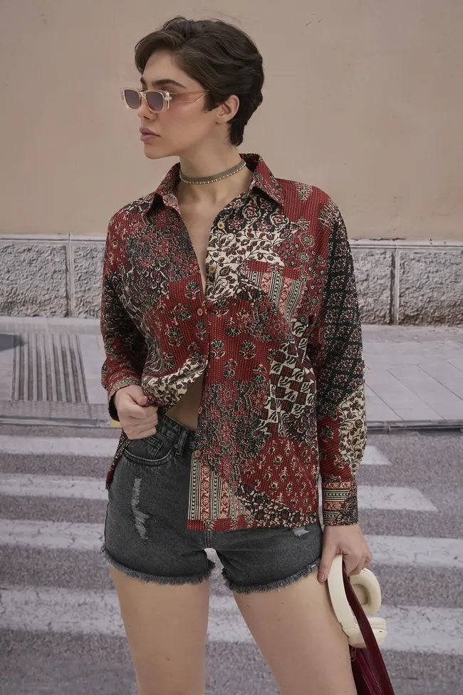 Rust Ethnic Print Shirt - NEWME