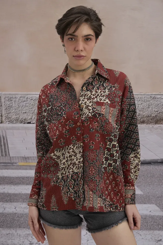 Rust Ethnic Print Shirt - NEWME